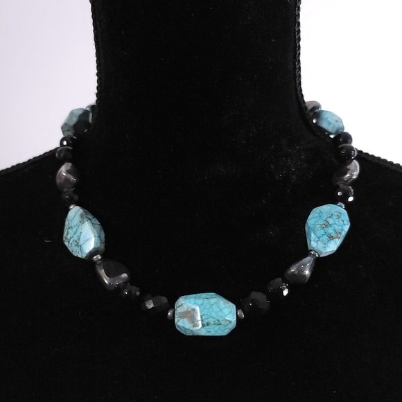 Unknown | Jewelry | Large Blue Torquoise Beaded Necklace Vintage 925 ...